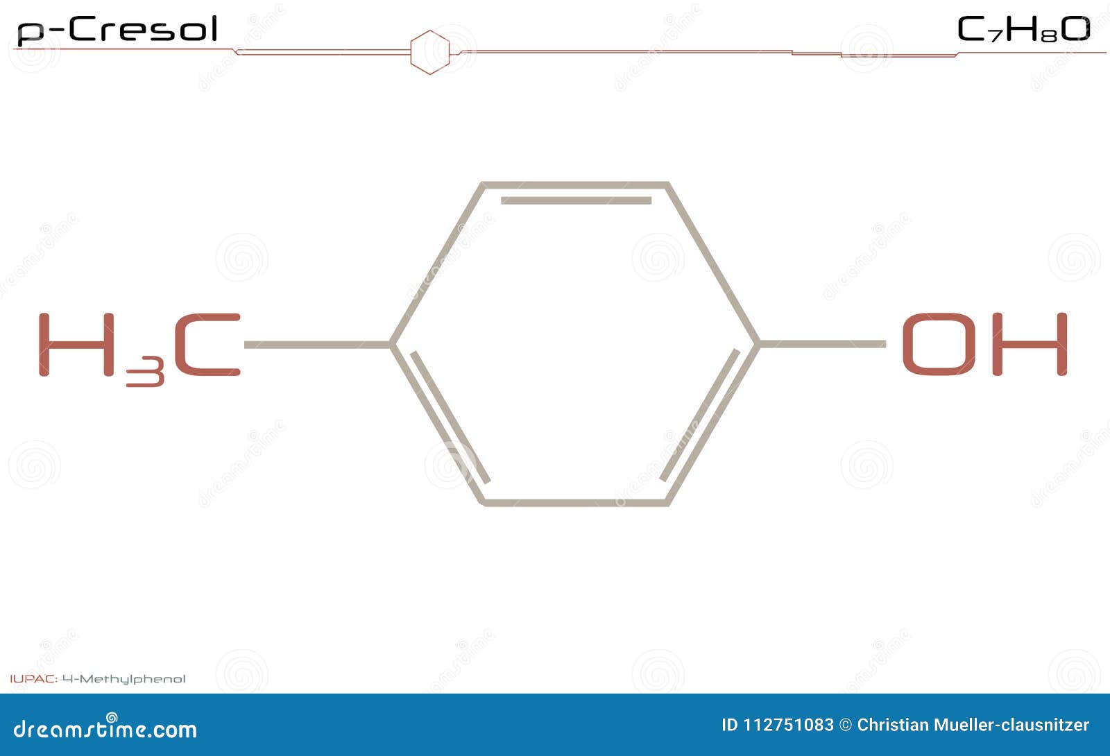 Molecule of p-Cresol stock vector. Illustration of formula - 112751083