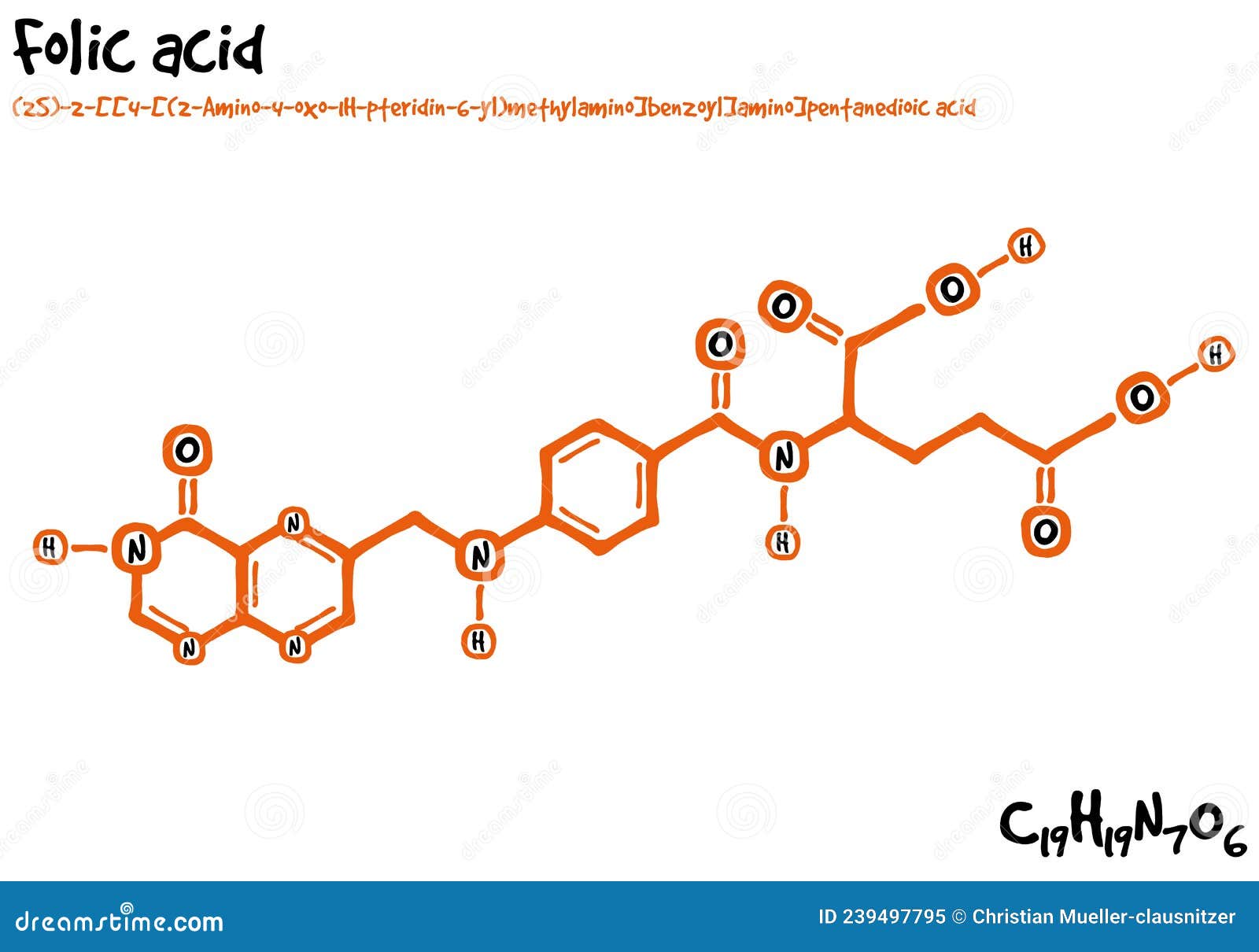 Drawn Molecule and Formula of Folic Acid Stock Vector - Illustration of ...