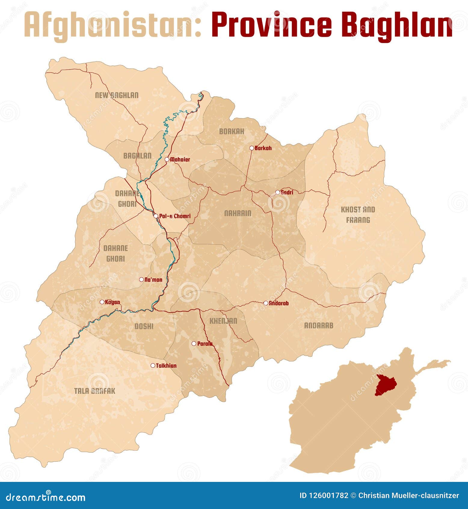 Map of the Afghan Province of Baghlan Stock Vector - Illustration of ...