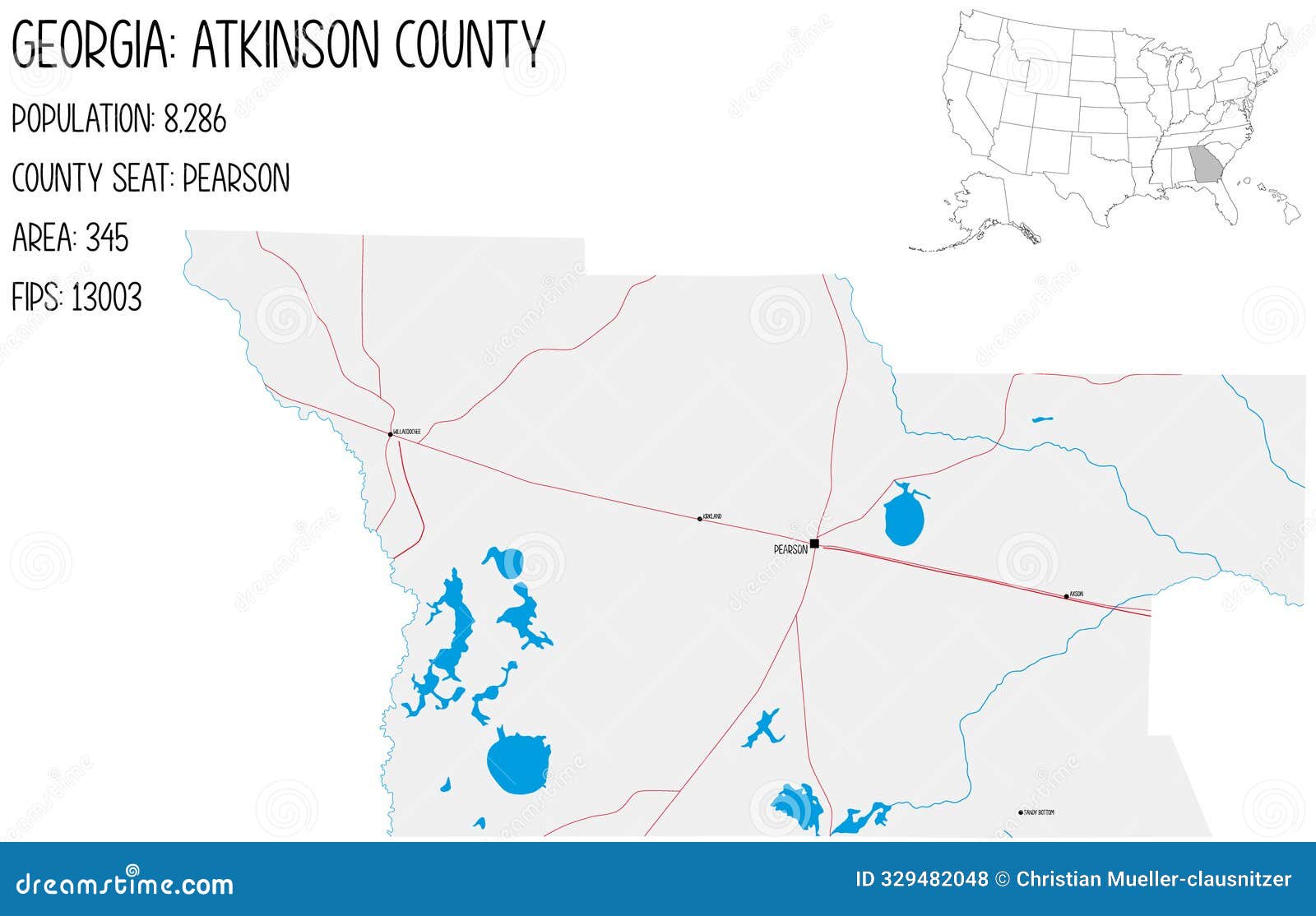 Large and Detailed Map of Atkinson County in Georgia Stock Illustration ...