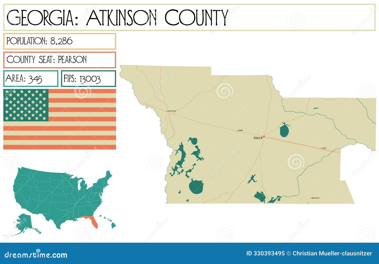 Large and Detailed Map of Atkinson County in Georgia Stock Vector ...