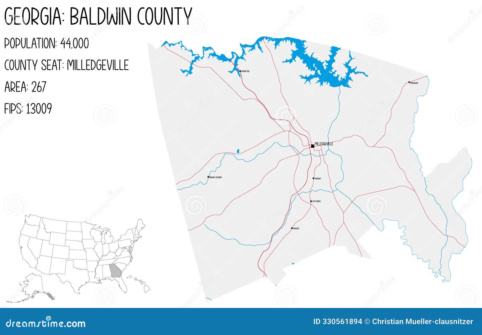 Large and Detailed Map of Baldwin County in Georgia Stock Illustration - Illustration of ...