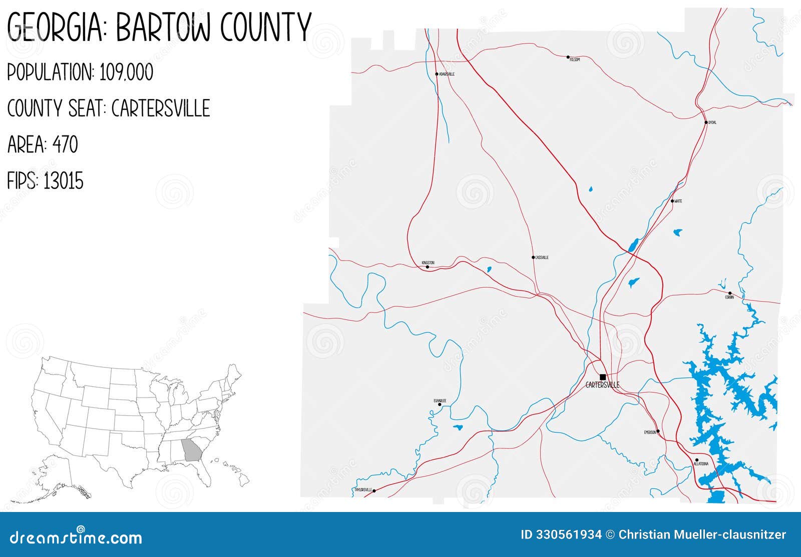 Map Of Bartow County In Georgia State On White Background. Single County Map Highlighted By ...