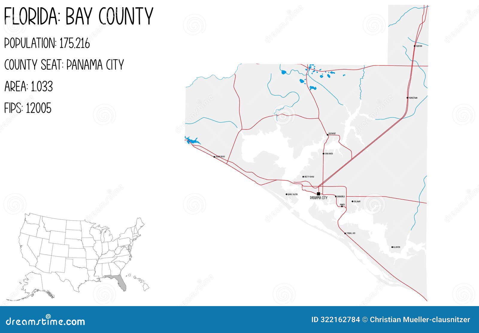 Map of Bay County in Florida, USA Stock Vector - Illustration of ...
