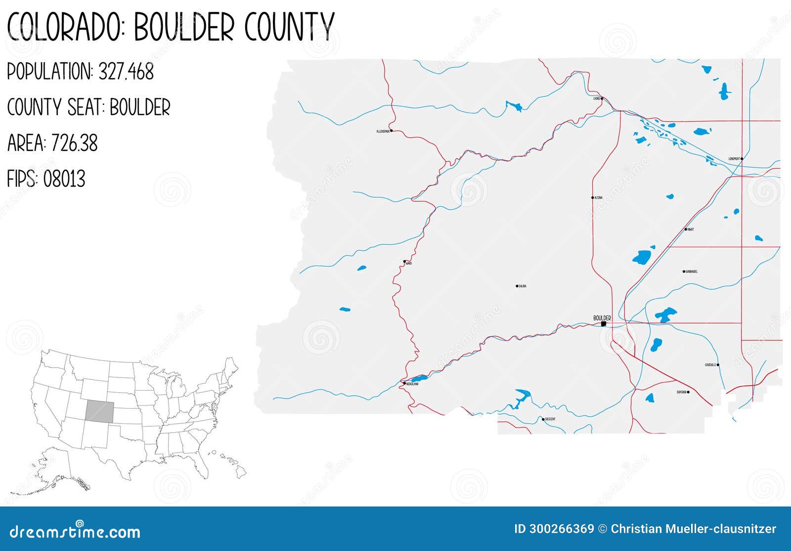 Map of Boulder County in Colorado, USA Stock Illustration - Illustration of united, cartography ...