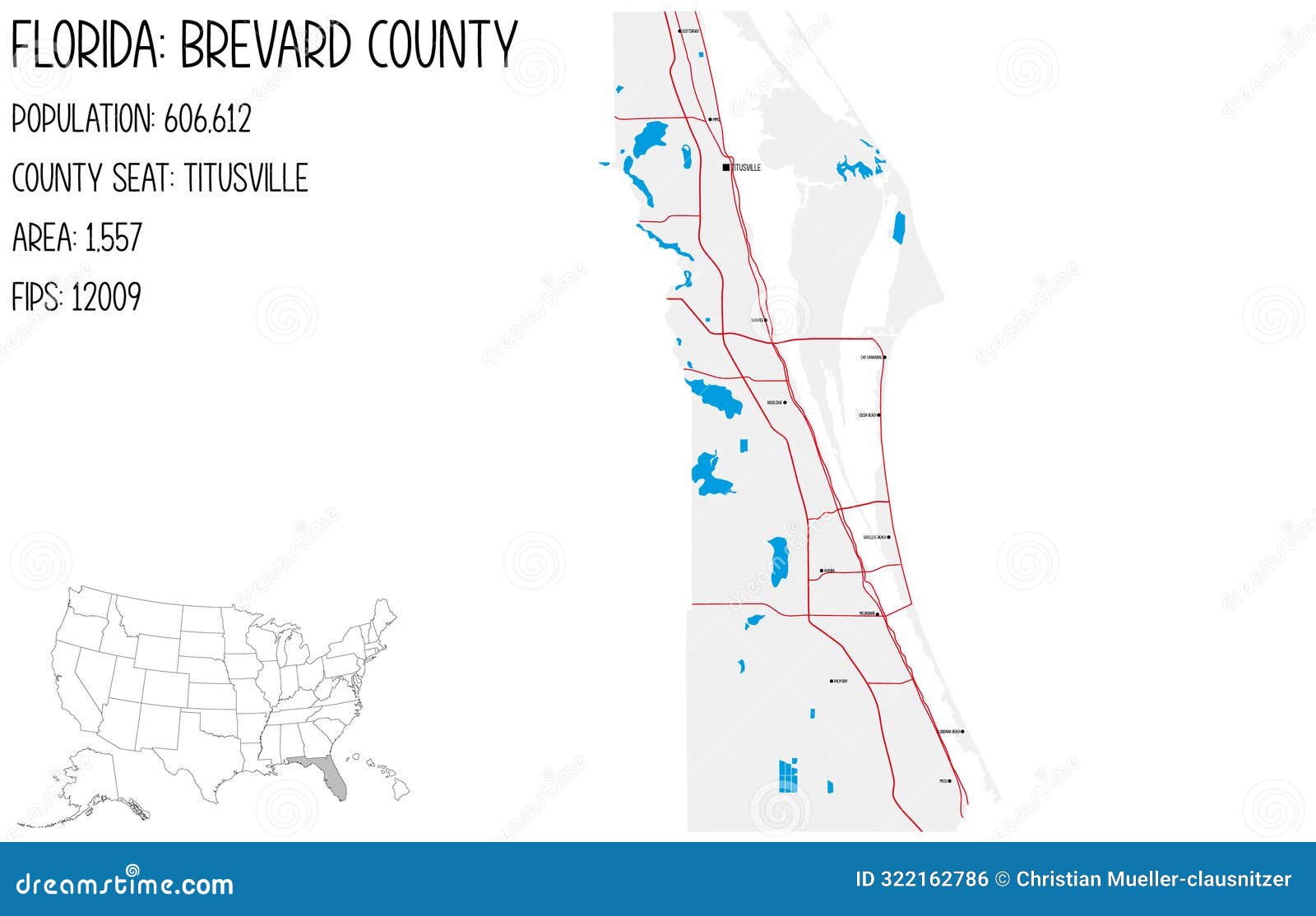 Map of Brevard County in Florida, USA Stock Vector - Illustration of ...