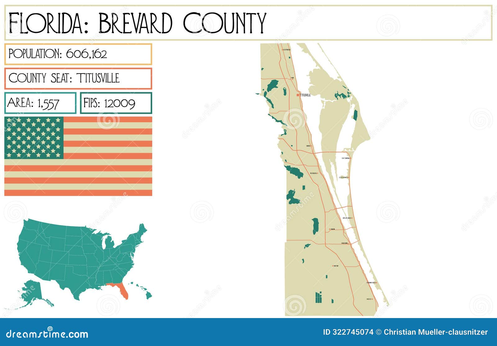 Map of Brevard County in Florida USA Stock Vector - Illustration of ...