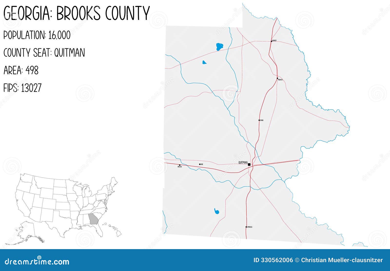 Large and Detailed Map of Brooks County in Georgia Stock Illustration ...