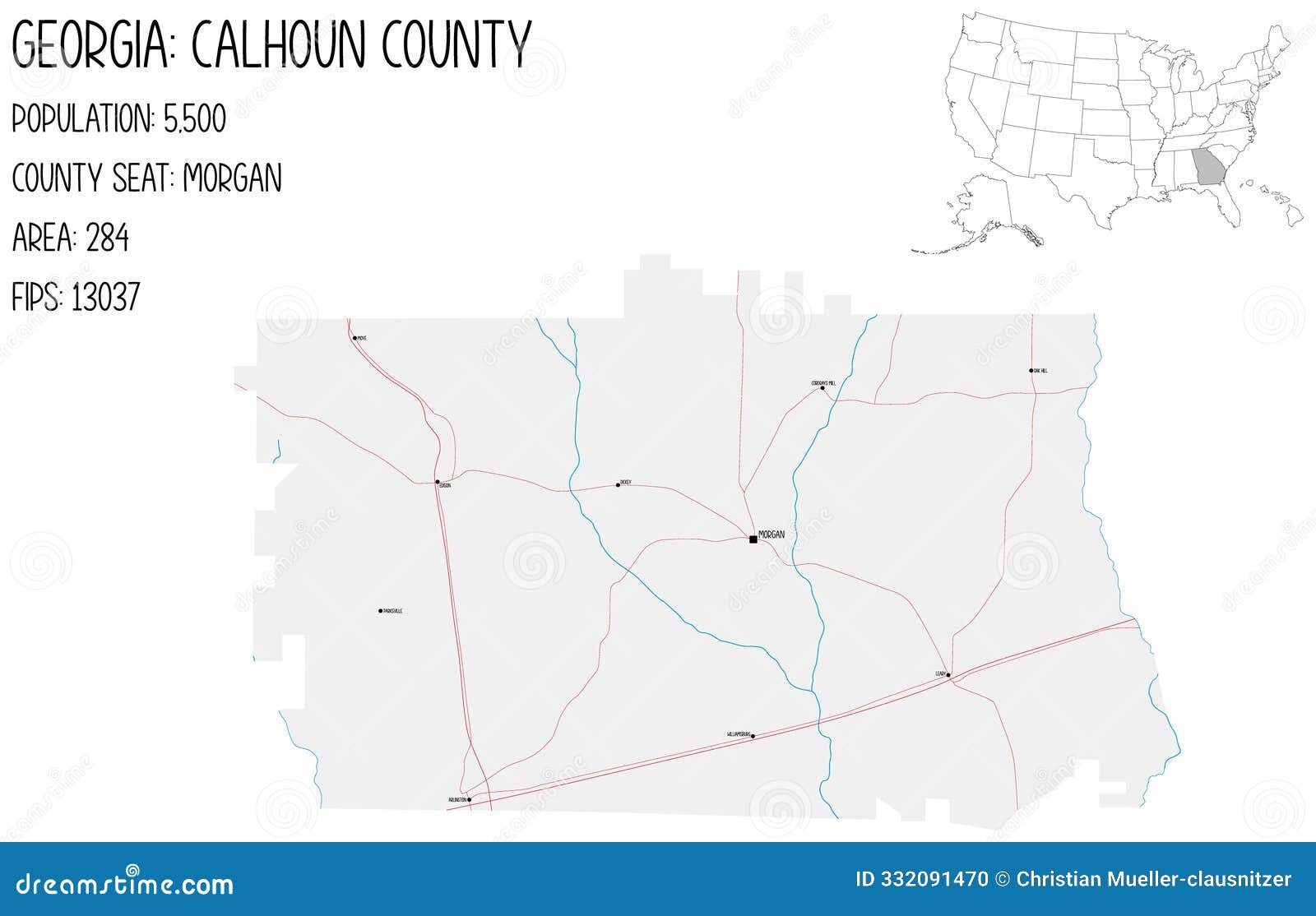 Map of Calhoun County in Georgia, USA Stock Illustration - Illustration ...