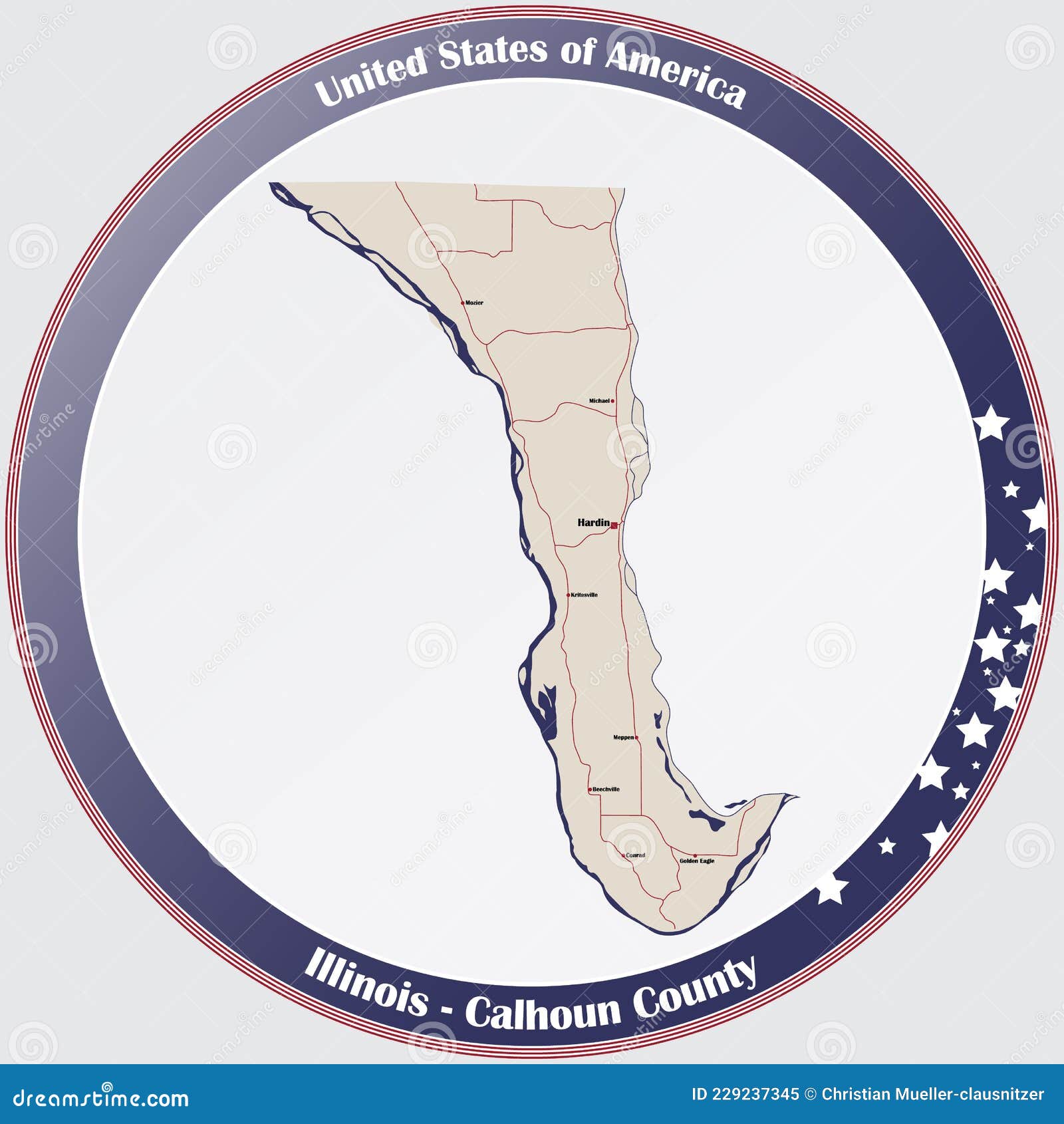 Map of Calhoun County in Illinois Stock Vector - Illustration of ...