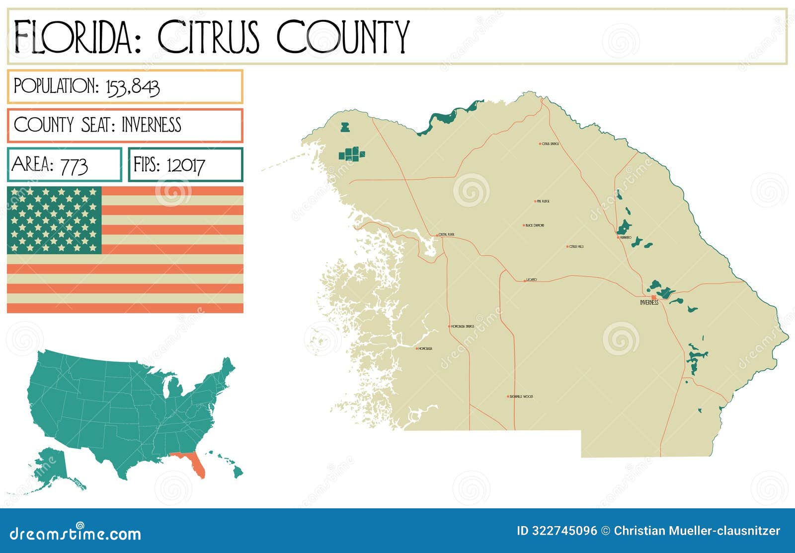 Map of Citrus County in Florida USA Stock Vector - Illustration of ...