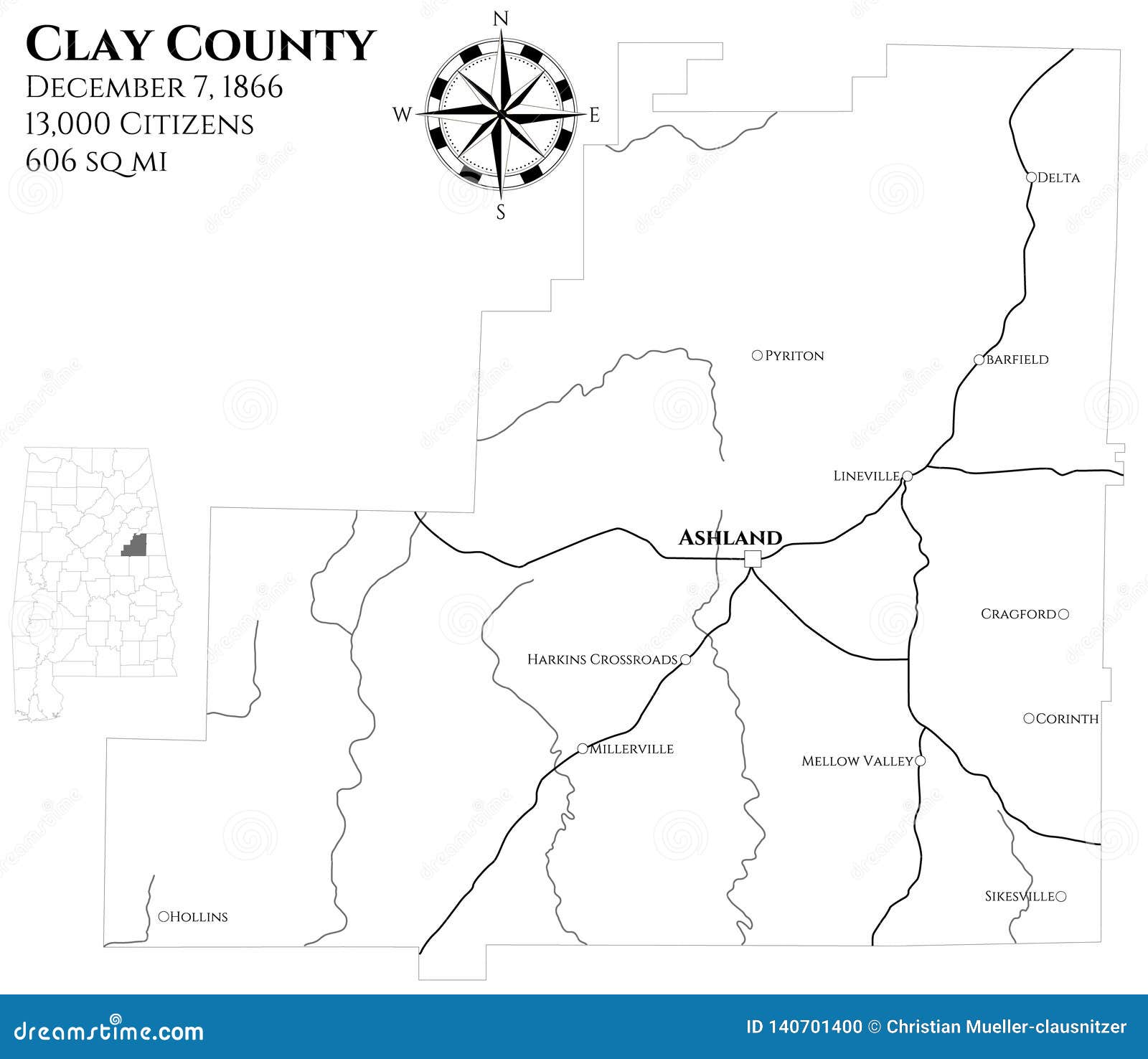 Map of Clay County in Alabama Stock Vector - Illustration of sign ...