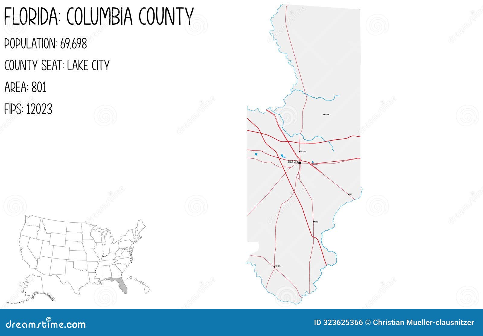 Map Of Columbia County In Pennsylvania State On White Background ...