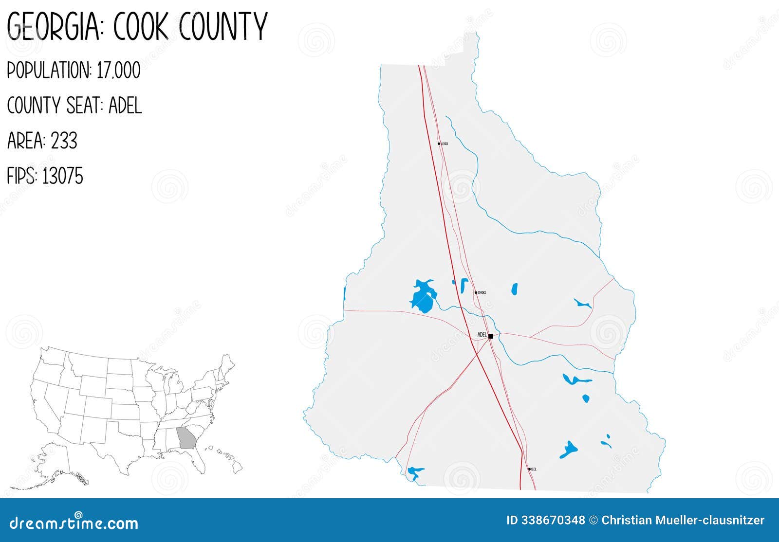 Map of Cook County in Georgia, USA Stock Vector - Illustration of ...