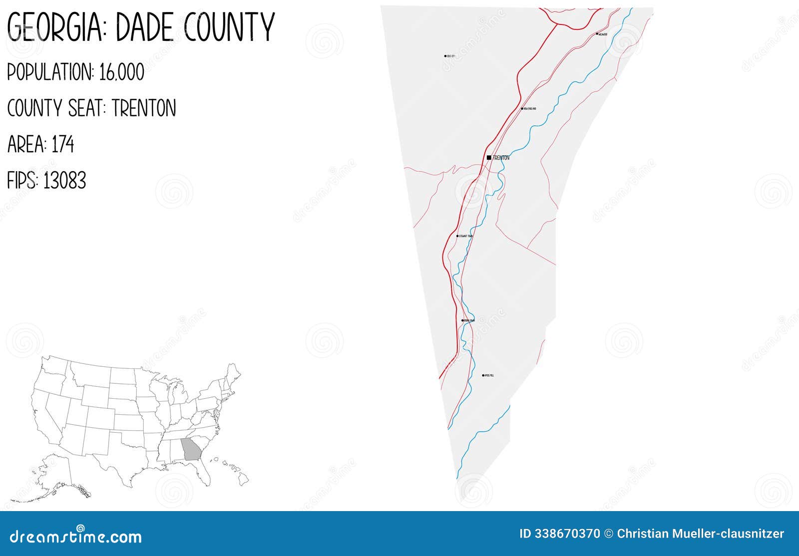Map of Dade County in Georgia, USA Stock Vector - Illustration of sign ...