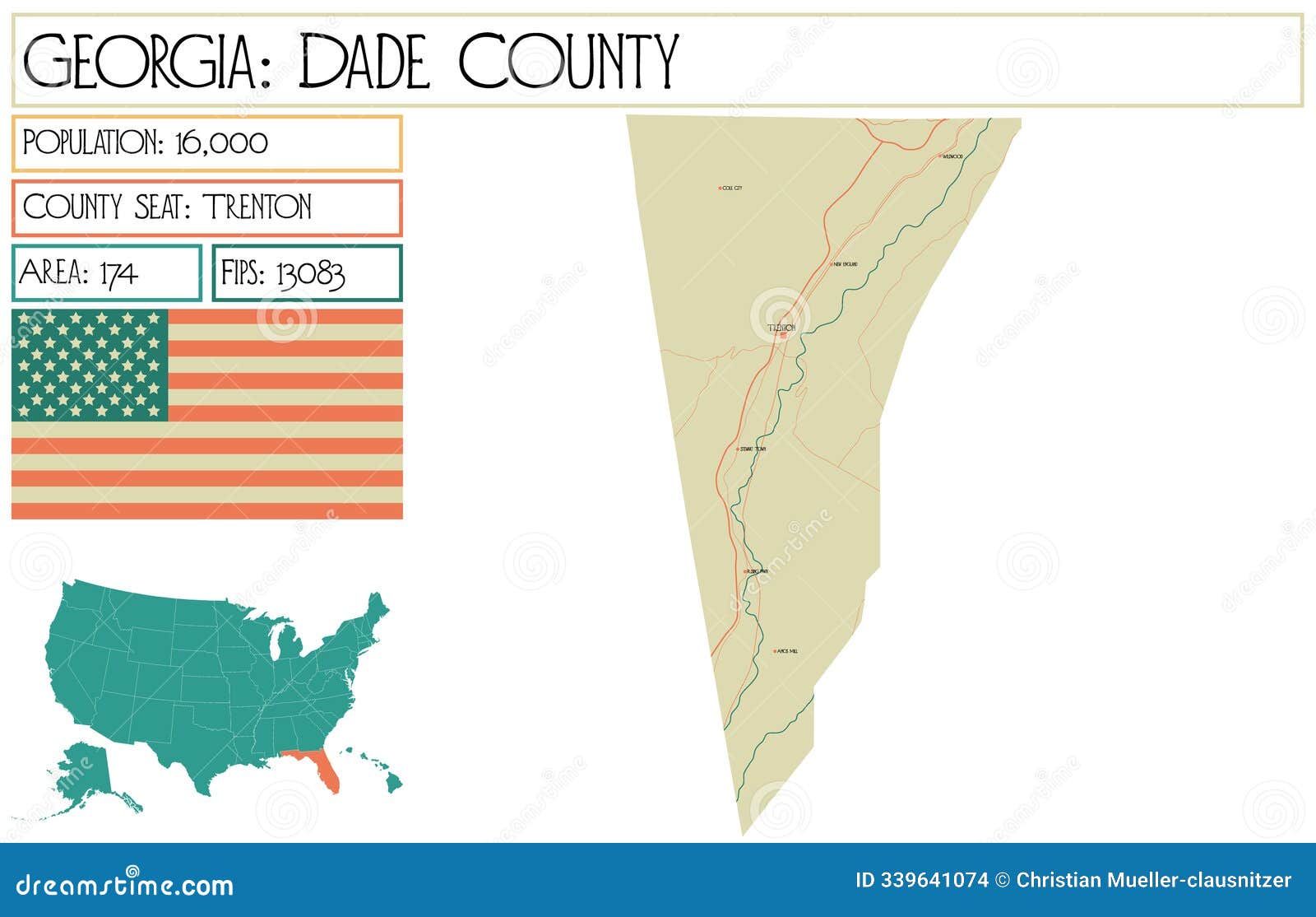 Map of Dade County in Georgia USA Stock Illustration - Illustration of ...