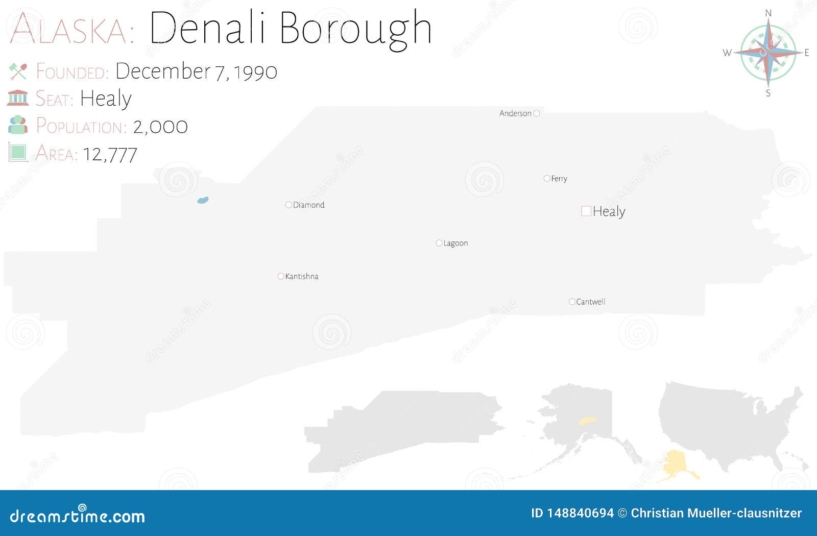 Map of Denali County in Alaska Stock Vector - Illustration of ...