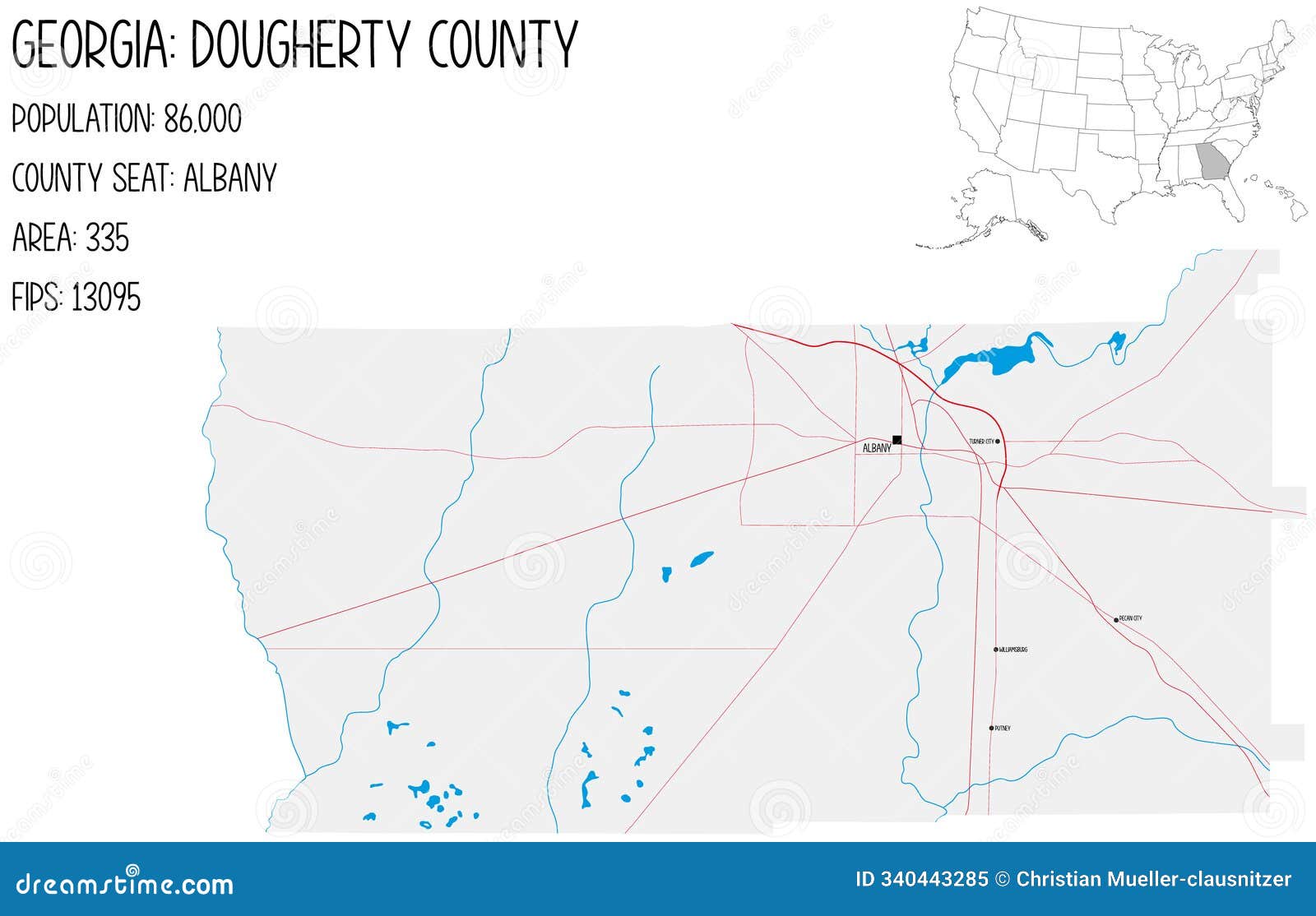 Large and Detailed Map of Dougherty County in Georgia Stock ...
