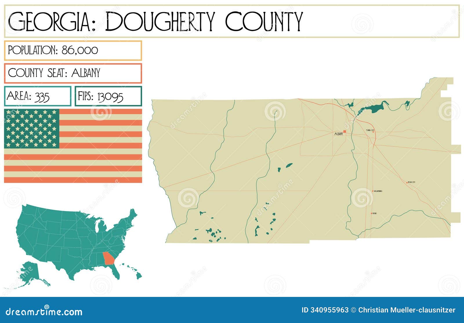 Map Of Dougherty County In Georgia Cartoon Vector | CartoonDealer.com ...