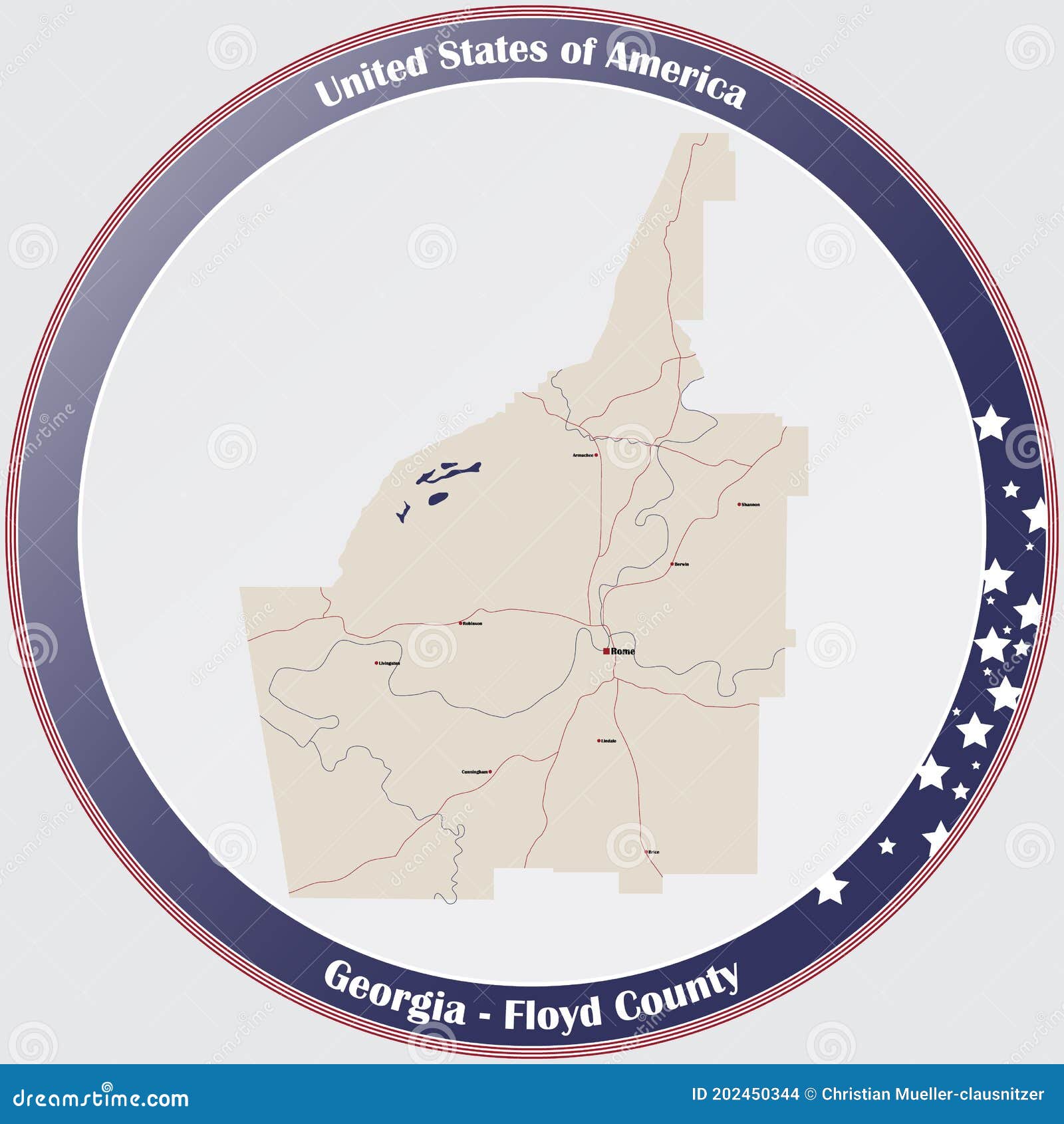 Map Of Floyd County In Georgia Stock Vector Illustration Of Rome Citizens 202450344