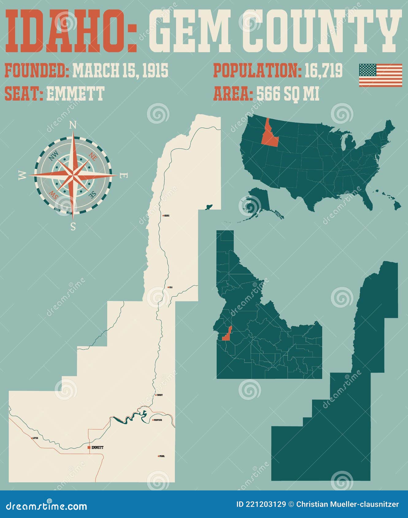 Map of Gem County in Idaho stock vector. Illustration of idaho - 221203129