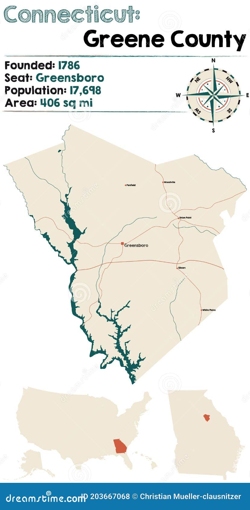 Map Of Greene County In Tennessee State On White Background. Single ...