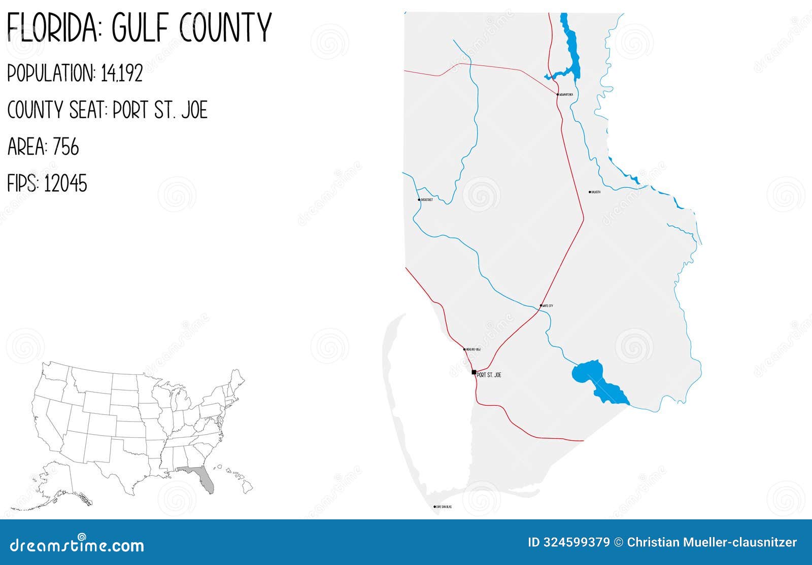 Large and Detailed Map of Gulf County in Florida Stock Illustration ...