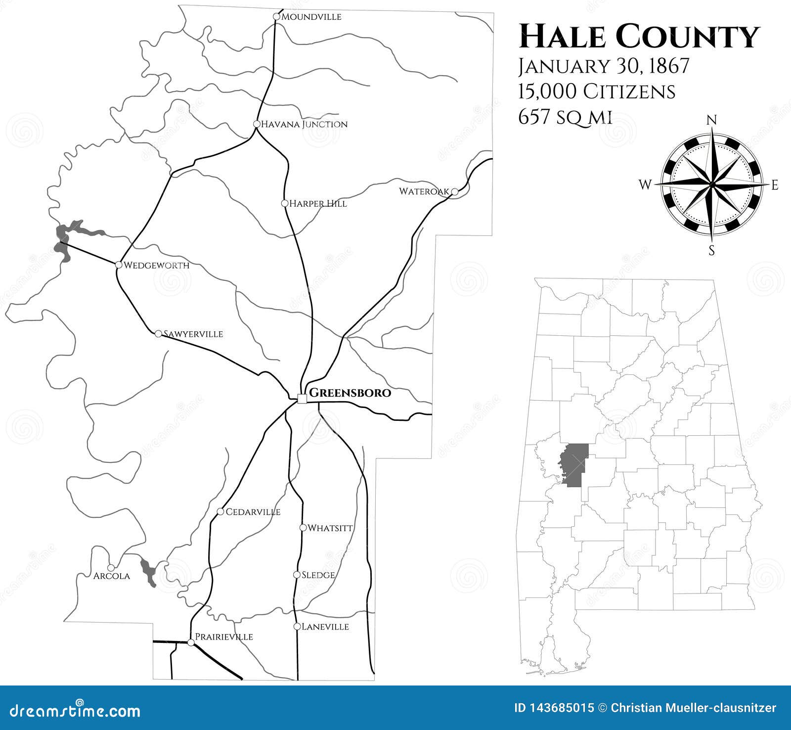 Alabama: Hale County Map Vector Illustration | CartoonDealer.com #92187904