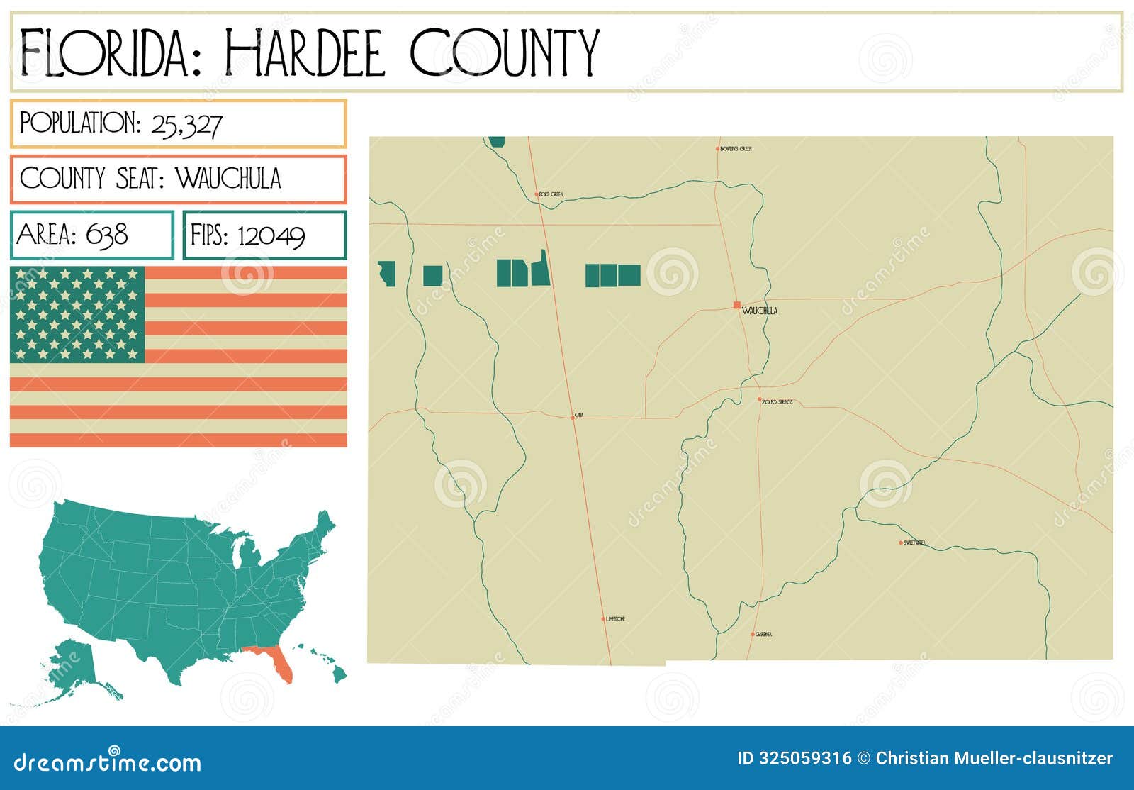 Map of Hardee County in Florida USA. Stock Illustration - Illustration ...