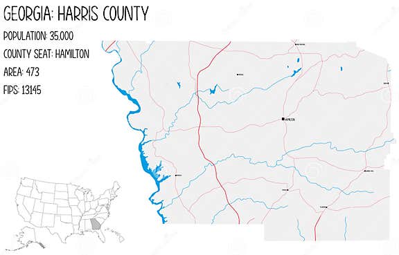Large and Detailed Map of Harris County in Georgia Stock Vector ... Large and Detailed Map of Harris County in Georgia Stock Vector ...
