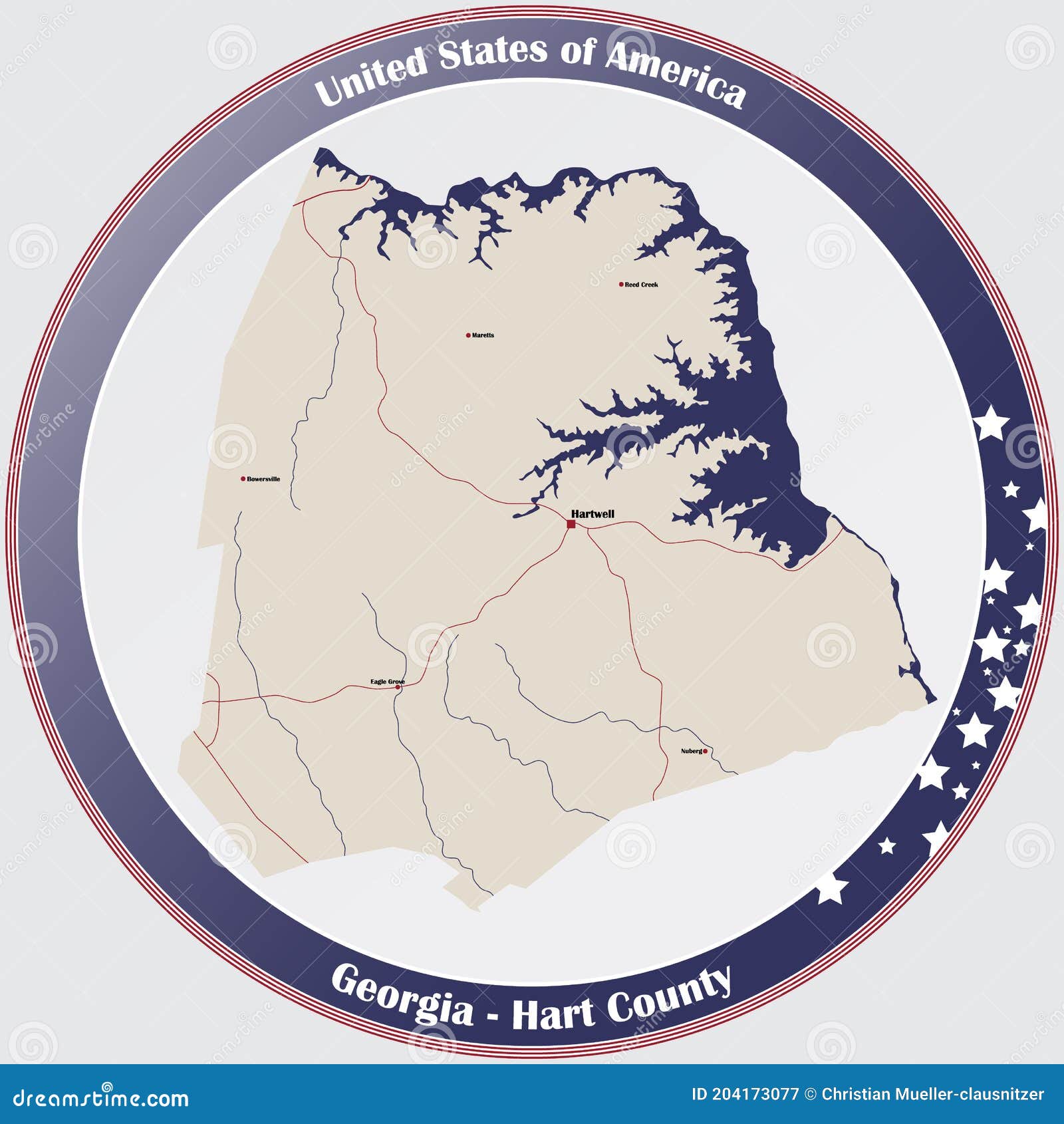 Map of Hart County in Georgia Stock Vector - Illustration of road, gray ...