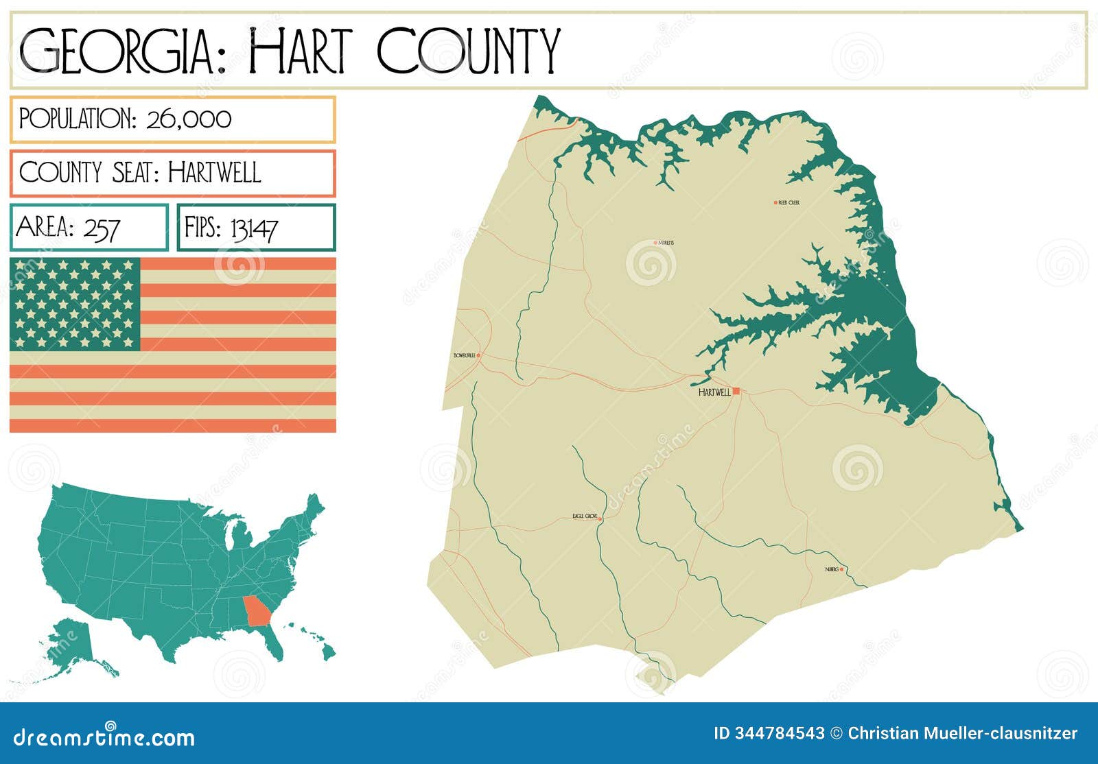 Large and Detailed Map of Hart County in Georgia Stock Illustration ...
