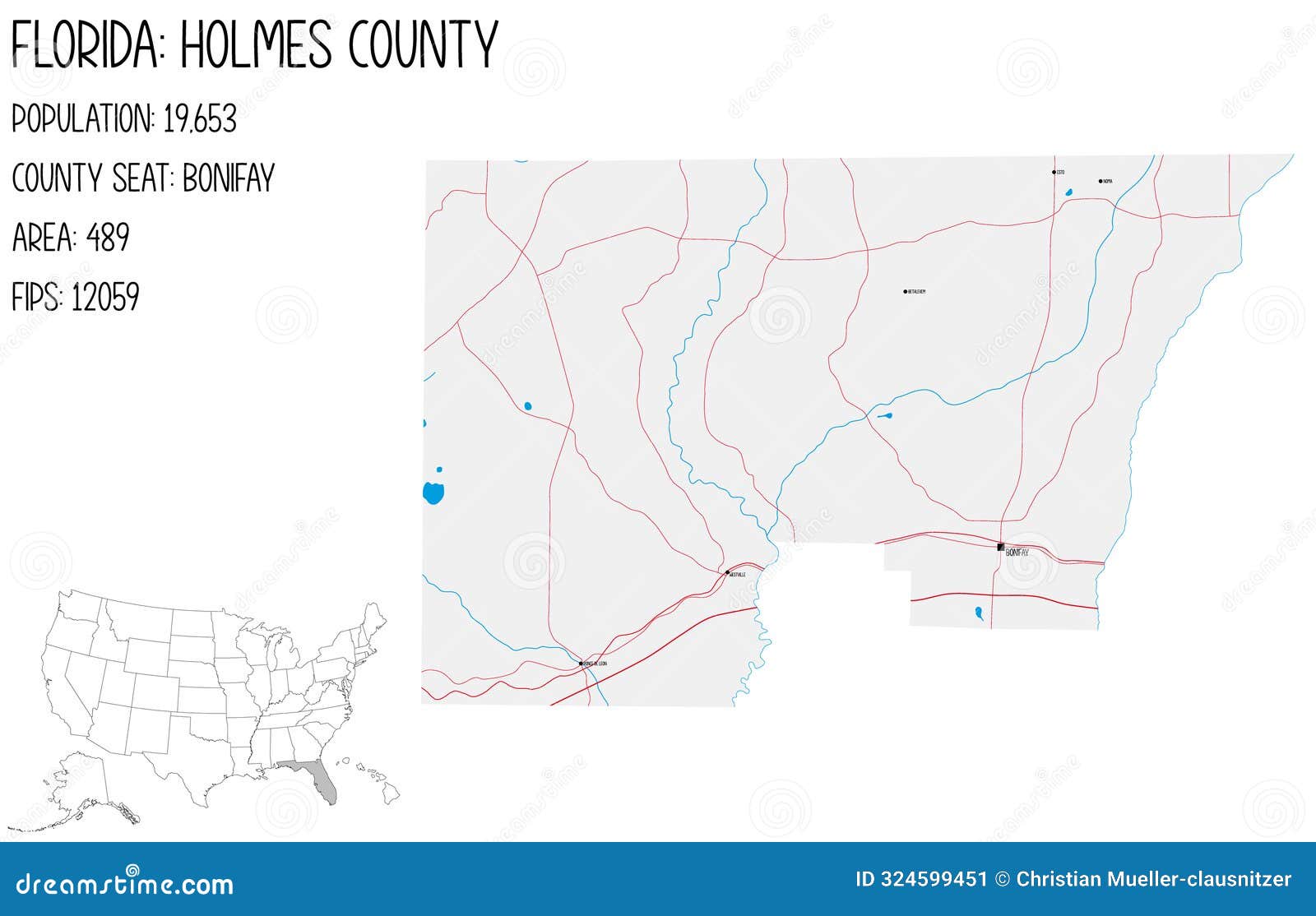 Large and Detailed Map of Holmes County in Florida Stock Vector ...