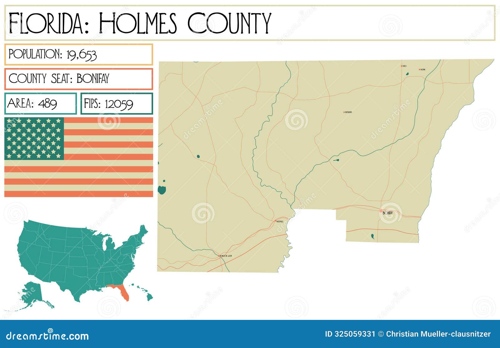 Map of Holmes County in Florida USA. Stock Illustration - Illustration ...