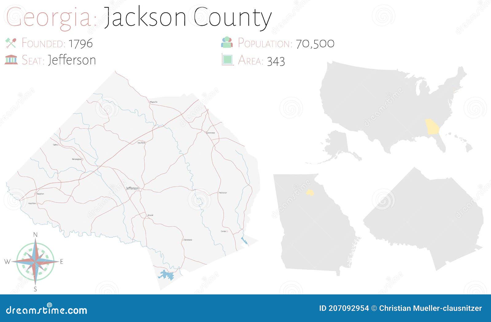 Map of Jackson County in Georgia Stock Vector - Illustration of ...