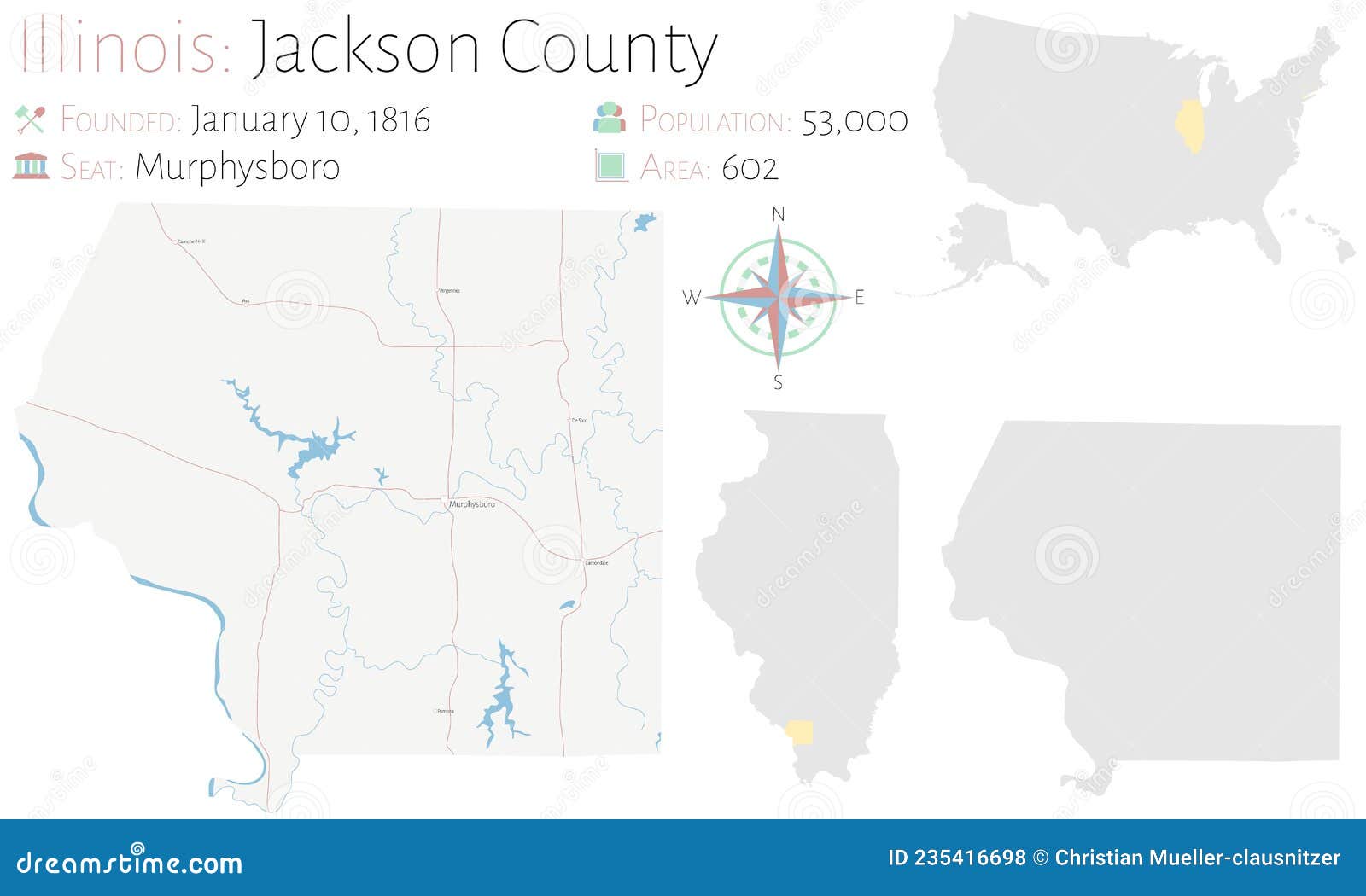 Map of Jackson County in Illinois Stock Vector - Illustration of ...