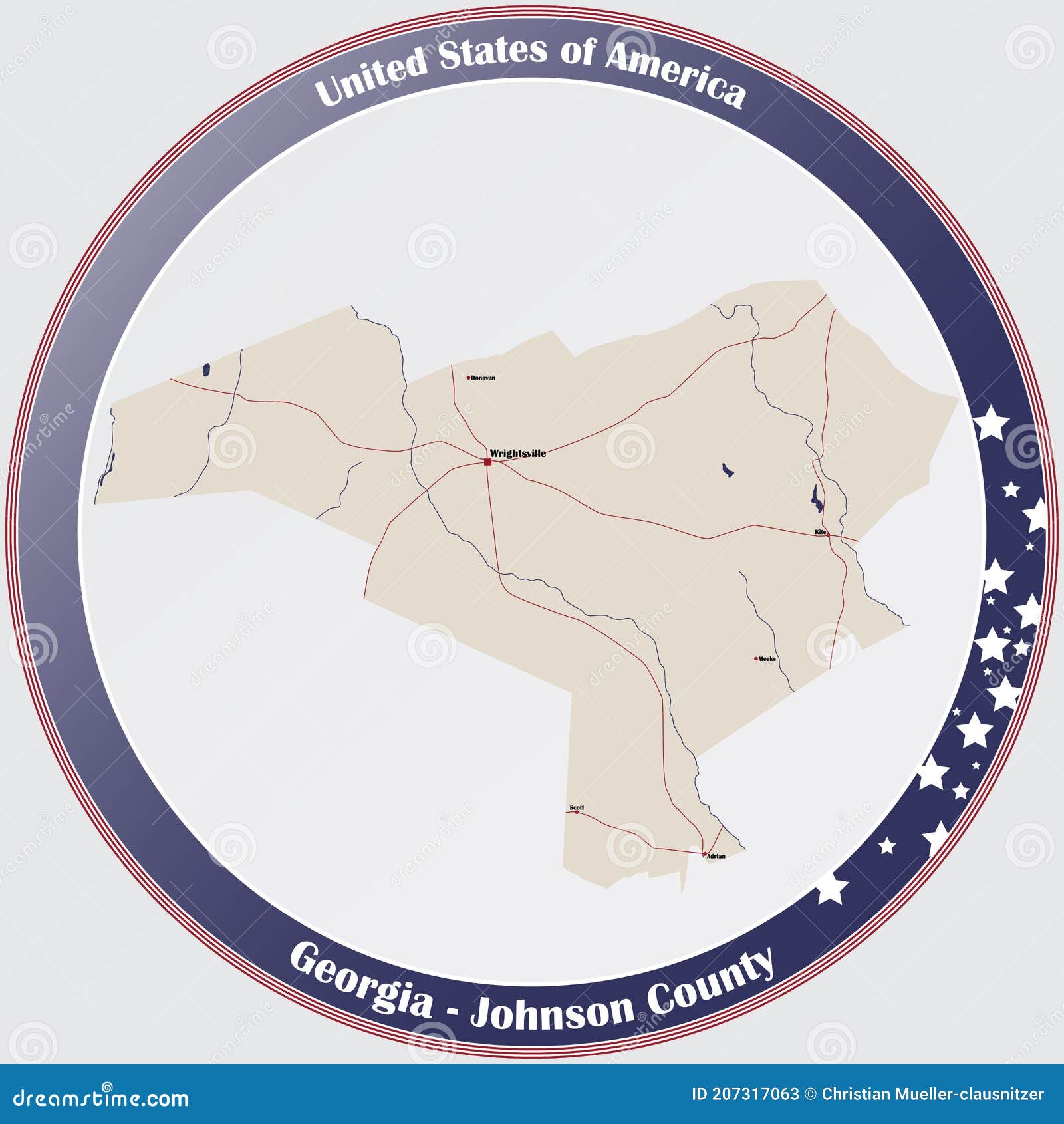 Map of Johnson County in Georgia Stock Vector - Illustration of seat ...