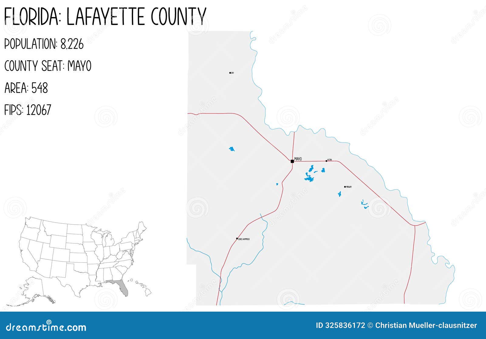 Large and Detailed Map of Lafayette County in Florida. Stock Vector ...