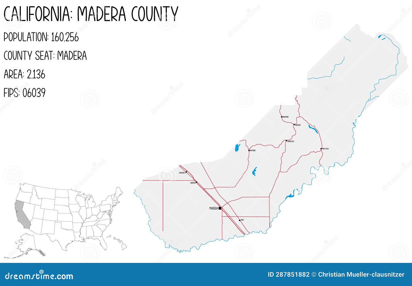 Madera County, California Map Vector | CartoonDealer.com #143265252