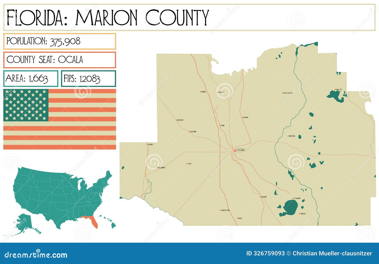 Map Of Marion County In Tennessee State On White Background. Single ...