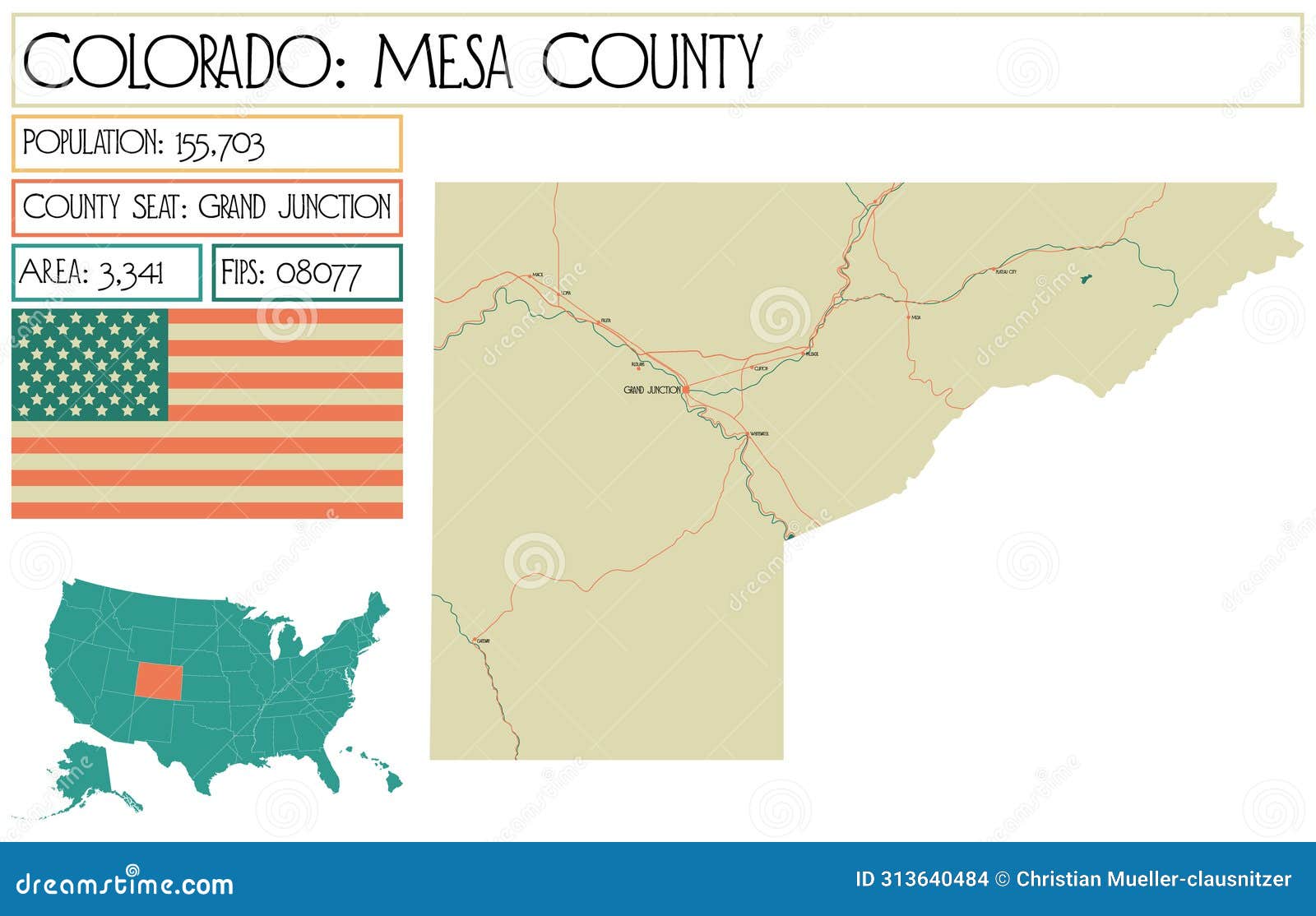 Map of Mesa County in Colorado USA Stock Vector - Illustration of united, grand: 313640484