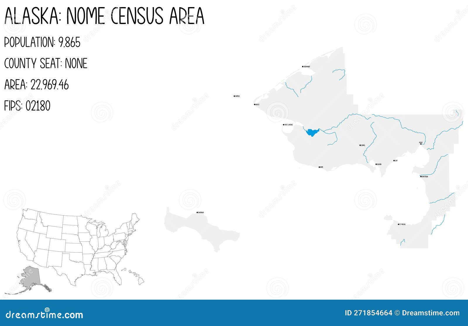 Map of Nome Census Area in Alaska, USA. Stock Vector - Illustration of ...