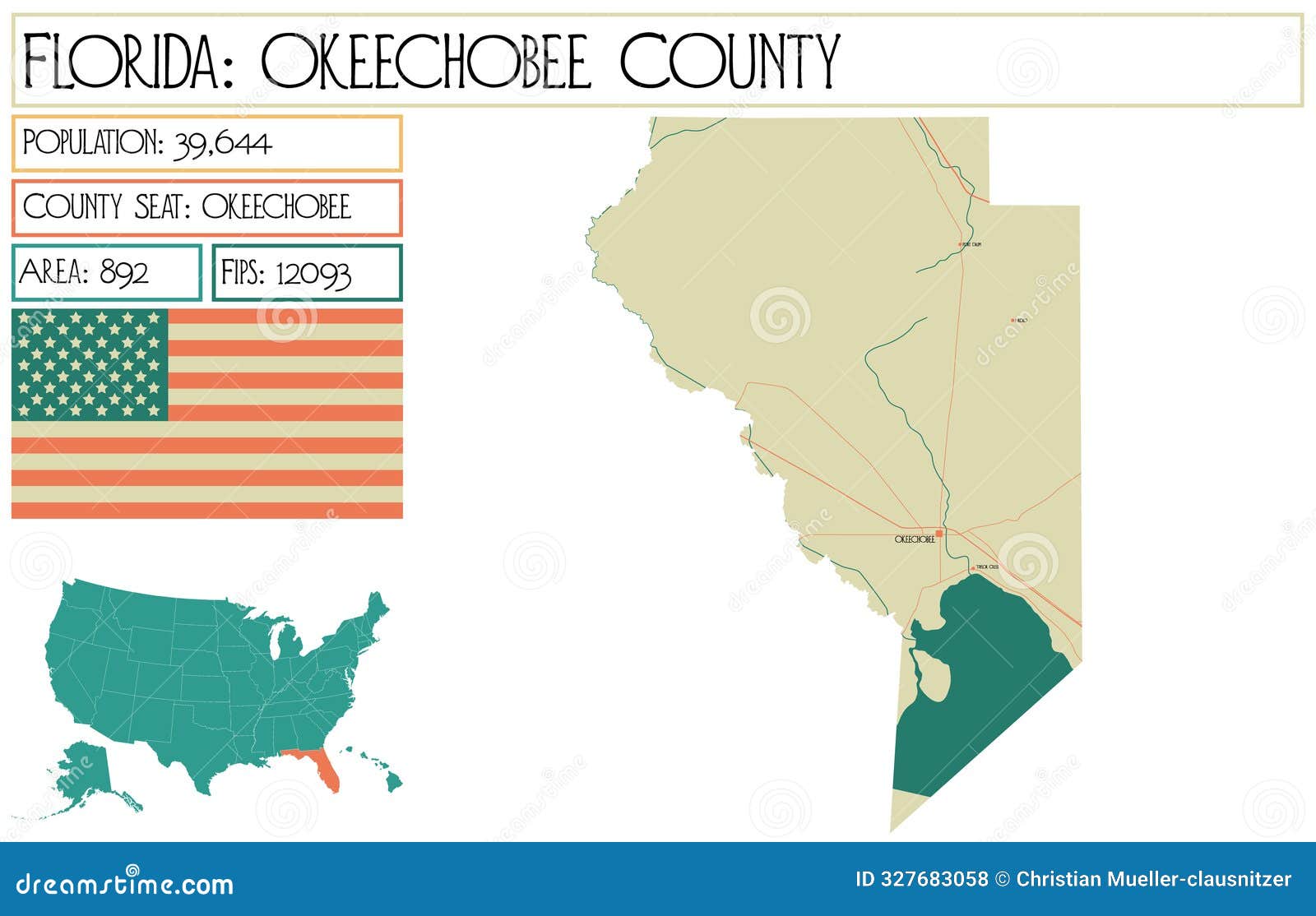 Map of Okeechobee County in Florida USA Stock Vector - Illustration of ...