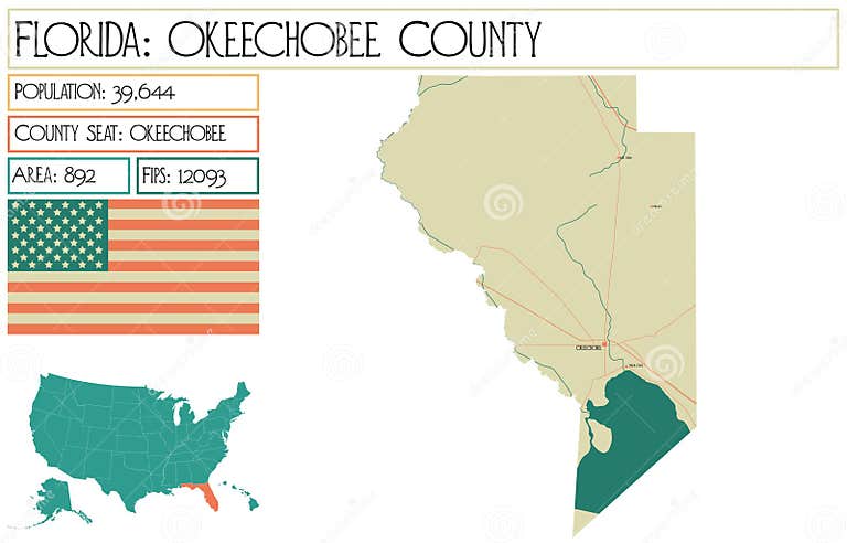 Map of Okeechobee County in Florida USA Stock Vector - Illustration of ...