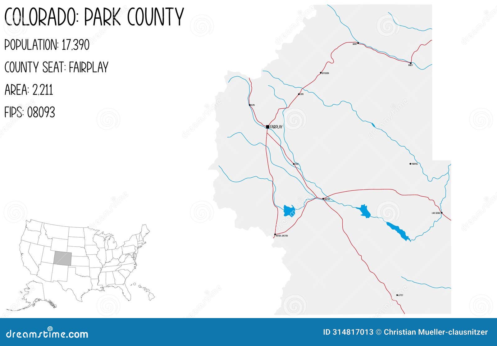 Map of Park County in Colorado, USA Stock Vector - Illustration of ...