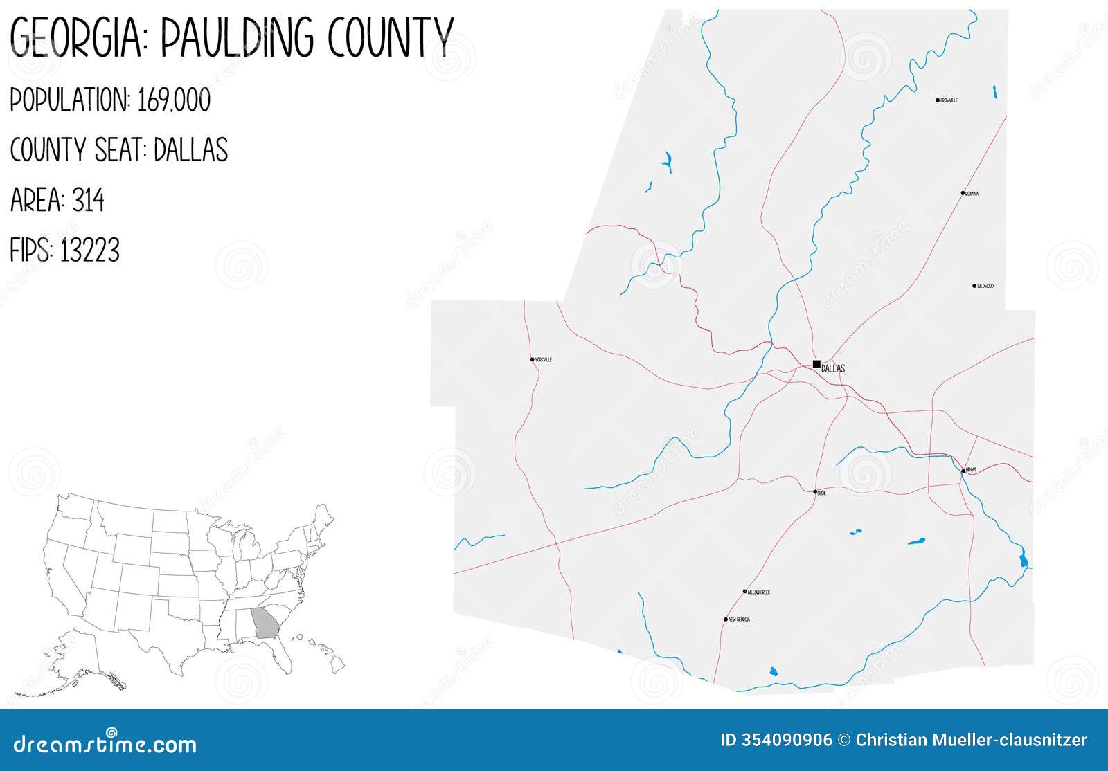 Large and Detailed Map of Paulding County in Georgia Stock Illustration ...
