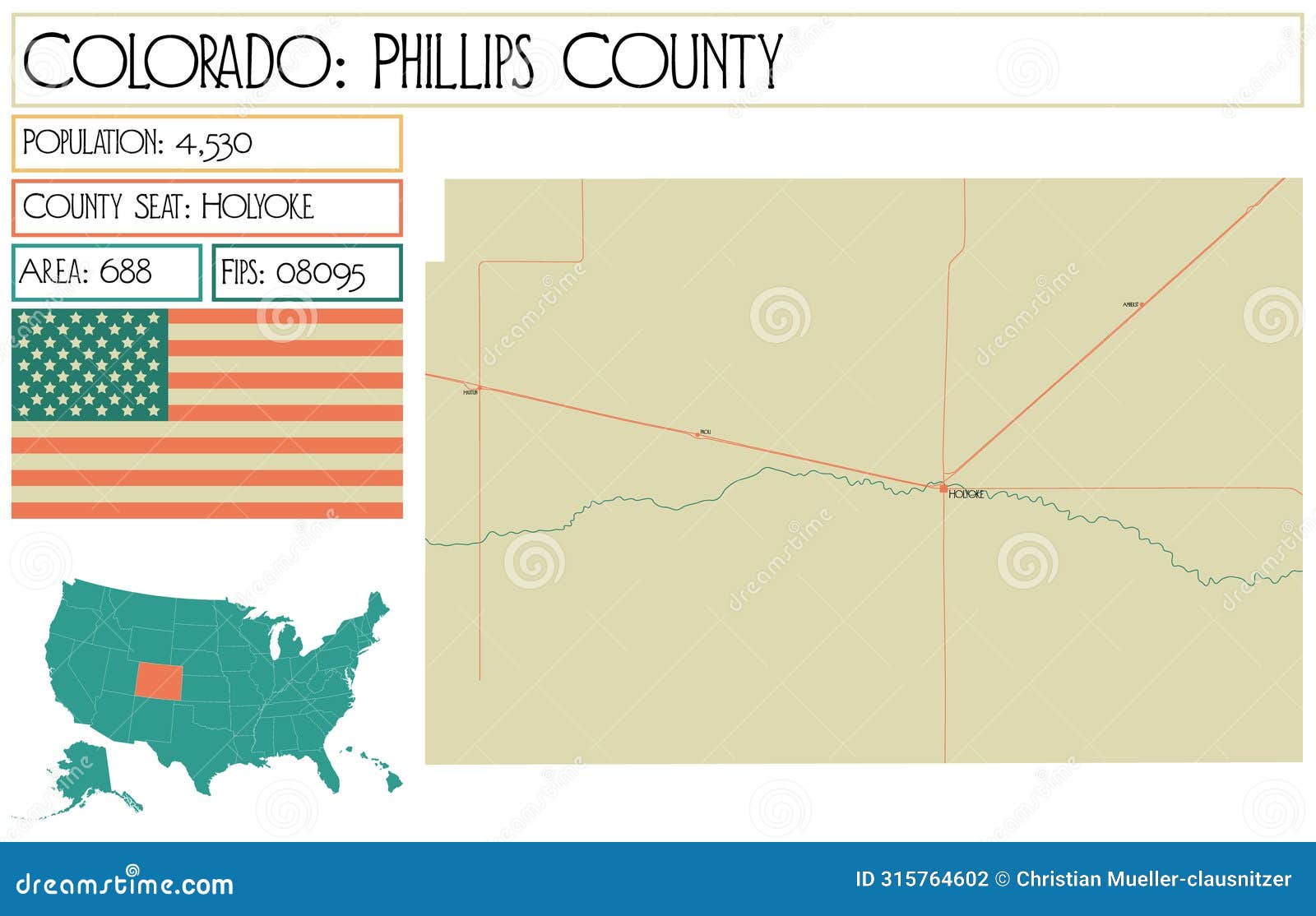 Map of Phillips County in Colorado USA Stock Vector - Illustration of ...