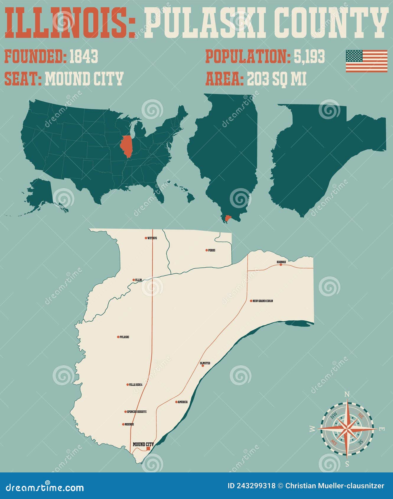 Map of Pulaski County in Illinois Stock Vector - Illustration of sign ... Map of Pulaski County in Illinois Stock Vector - Illustration of sign ...