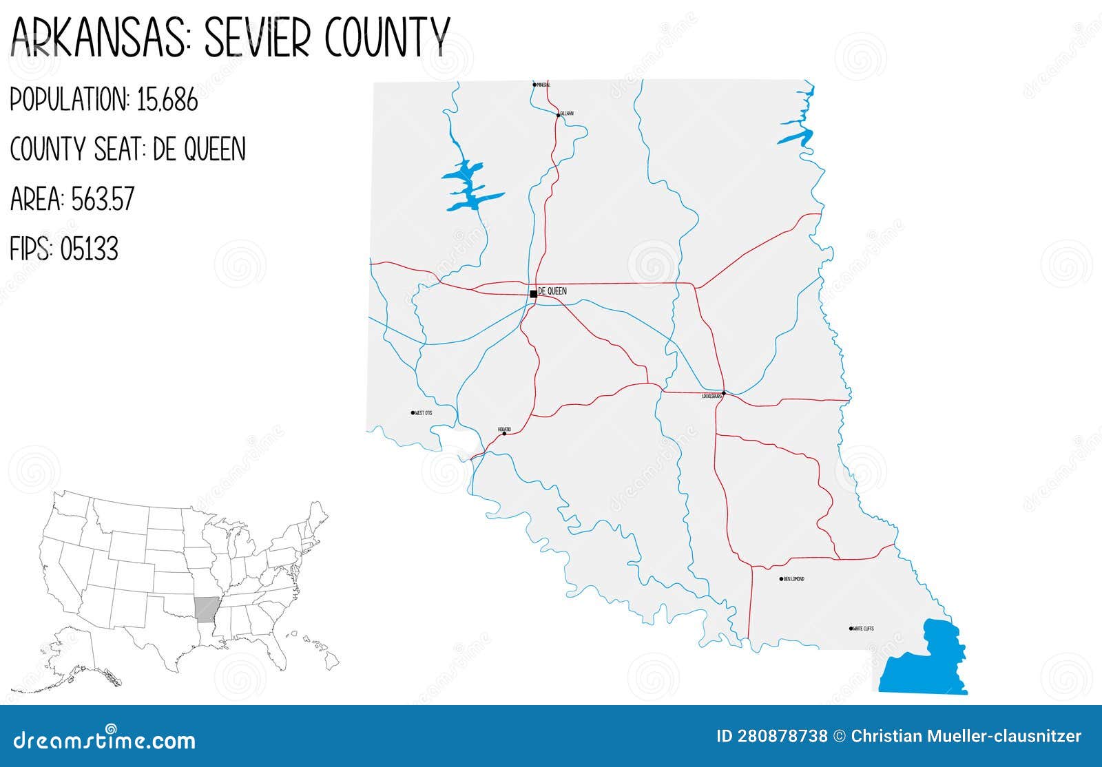 Map Of Sevier County In Tennessee State On White Background. Single ...