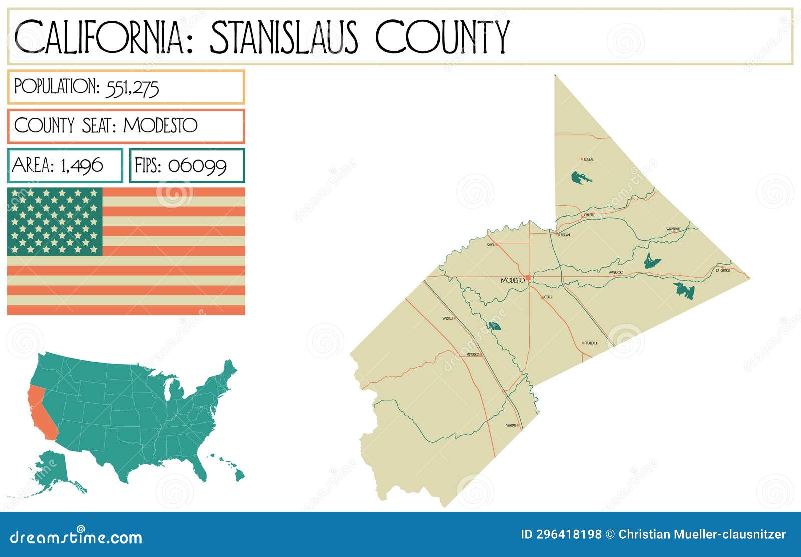 Stanislaus County Map In California. Vector Illustration ... Stanislaus County Map In California. Vector Illustration ...